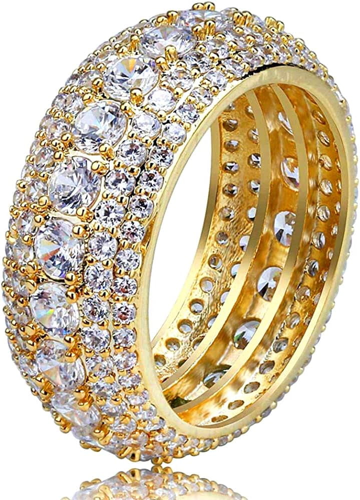 10mm Iced Out Gold Plated 5 Row Cubic Zirconia Diamond Hip Hop Eternity ...