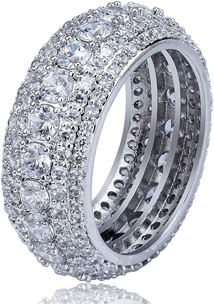 10mm Iced Out Gold Plated 5 Row Cubic Zirconia Hip Hop Eternity Band ...