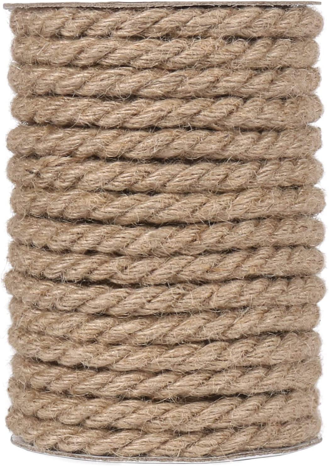 10mm Jute Rope, 50 Feet 3/8 inch Heavy Duty and Thick Twine Decorative ...