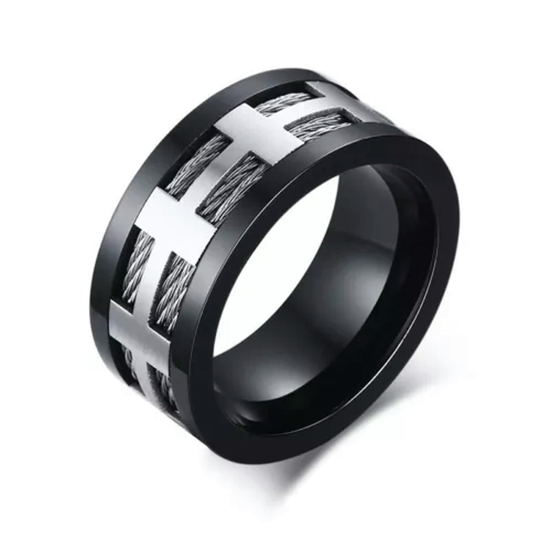 10mm Matte Finished Stainless Steel Black Plated Band Men Wedding Ring ...