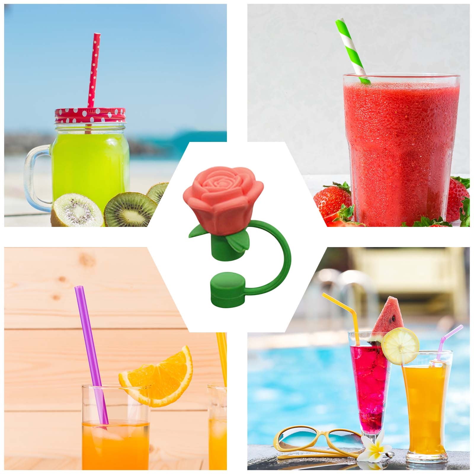 10mm Rose Flower Straw Covers, Silicone Straw Toppers, Dust Proof Plugs ...