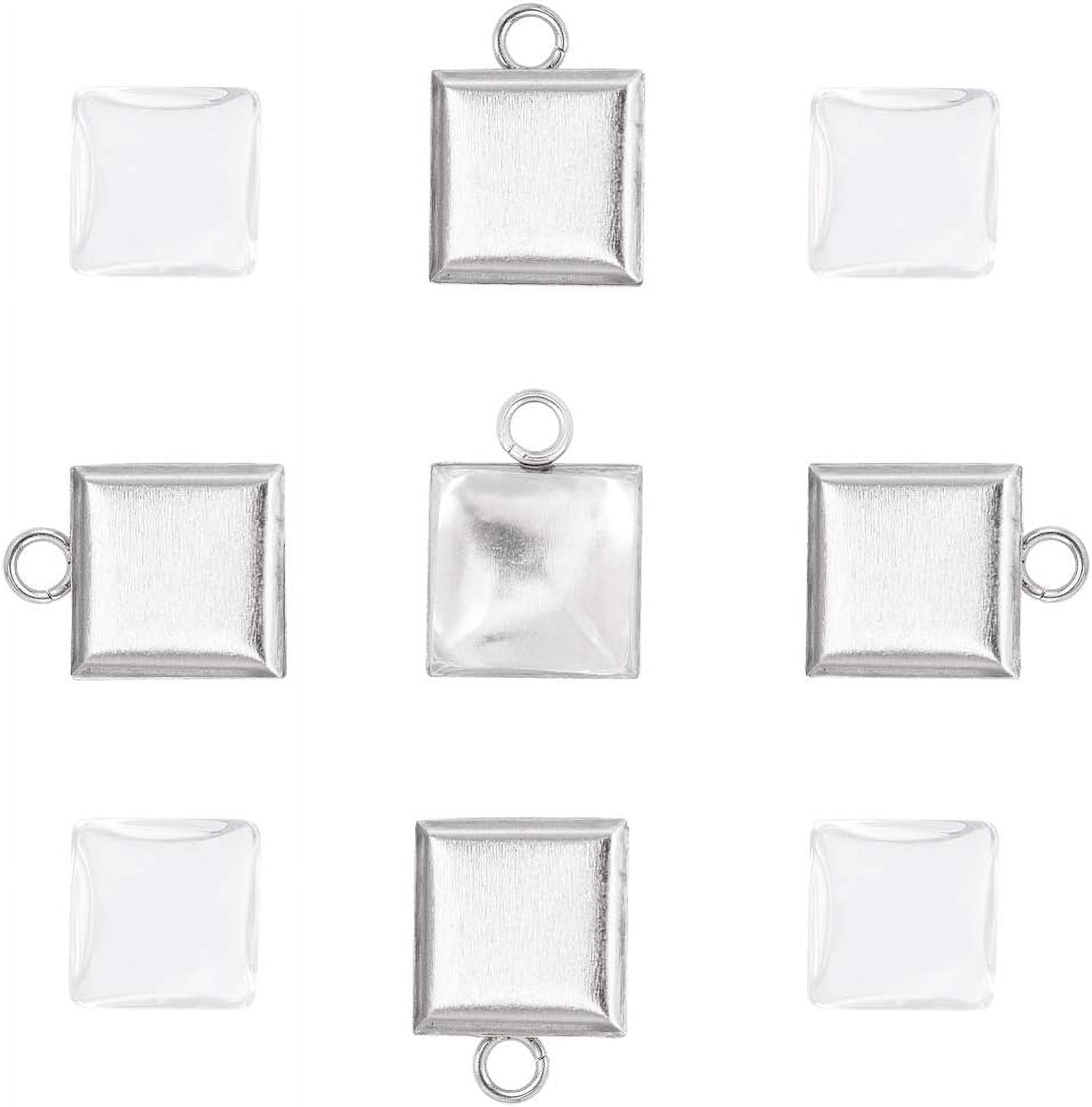 10mm Stainless Steel Bezels and Cabochons 50 Sets Square Pendant Trays ...