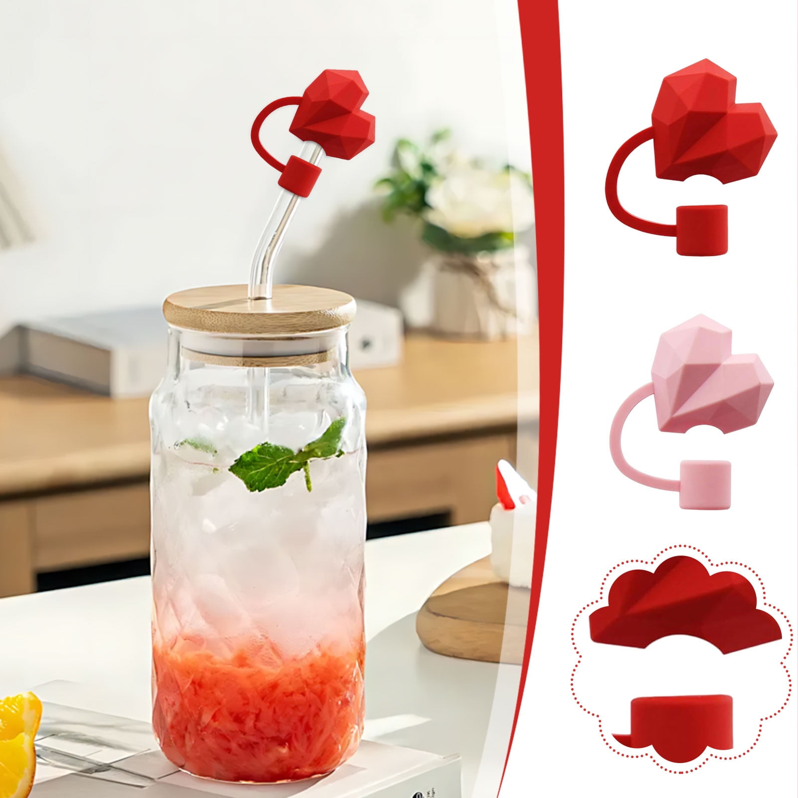 10mm Straw Stopper | Heart-Shaped Cap | Dustproof Drink Plug | Durable ...