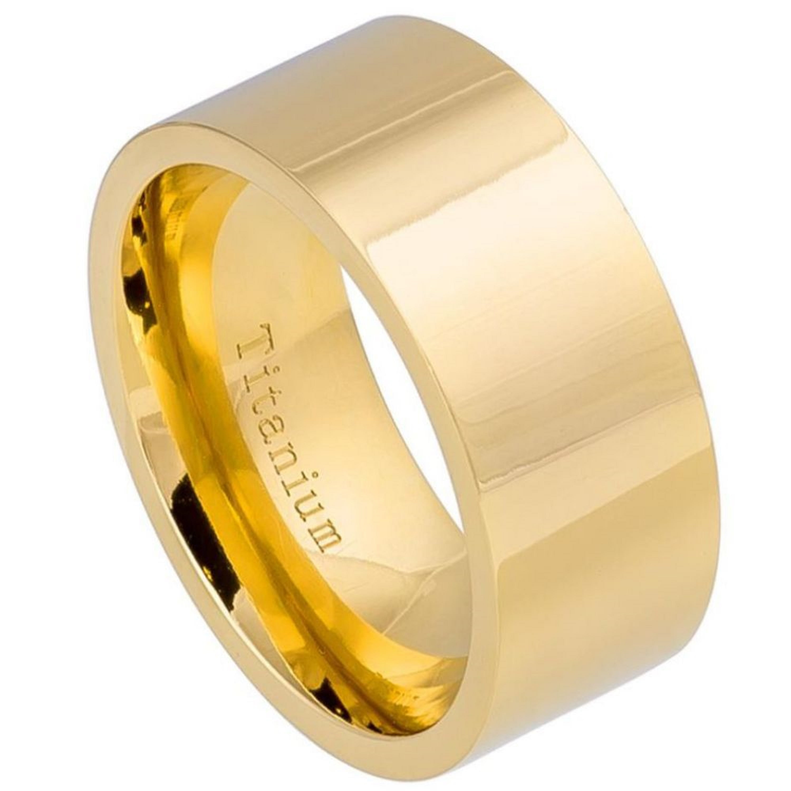 10mm Titanium Band High Polished Pipe-cut Yellow Gold Wedding Band Ring ...