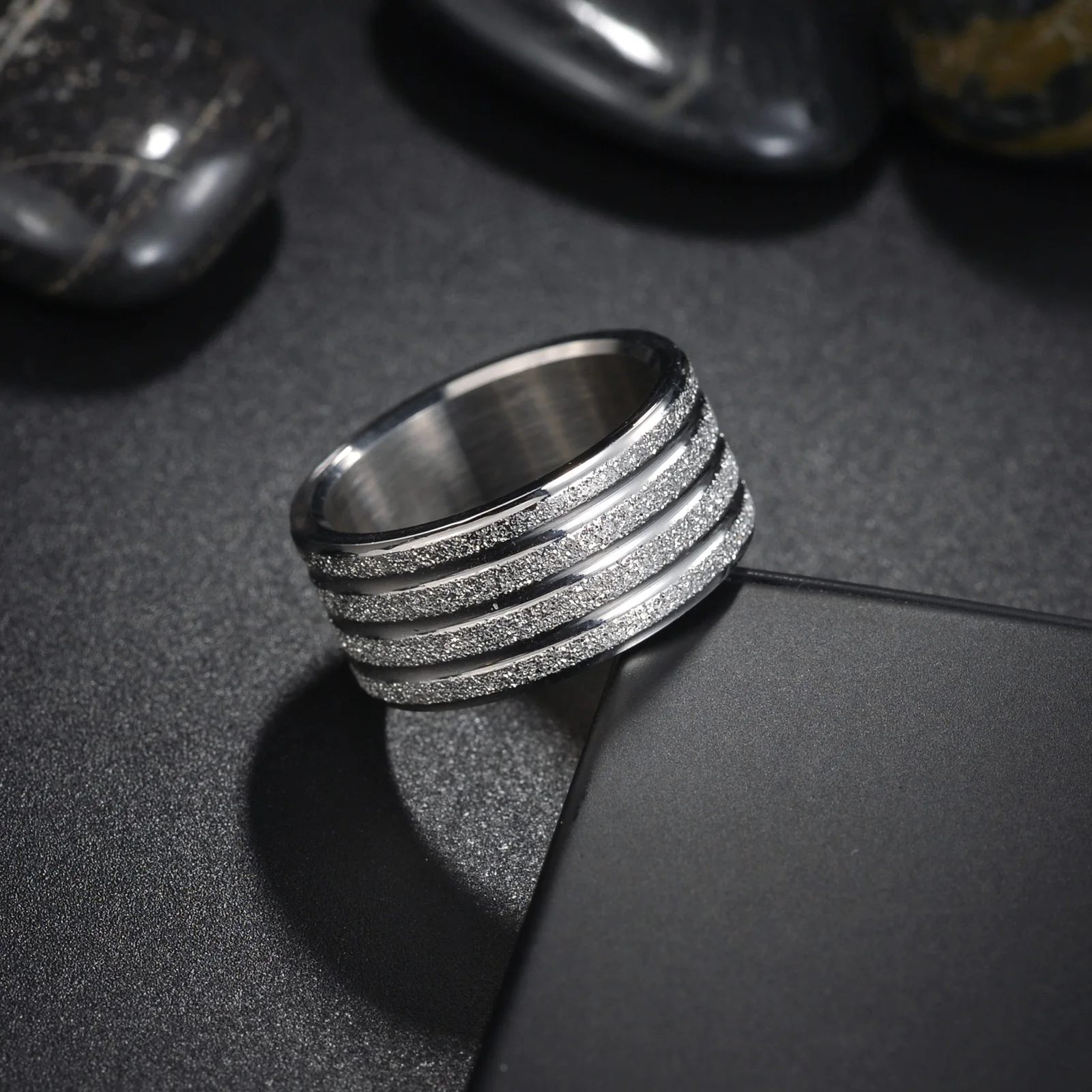 10mm Wide Frosted Golden Ring, 14K Yellow Gold Ring Men's Wedding Ring ...