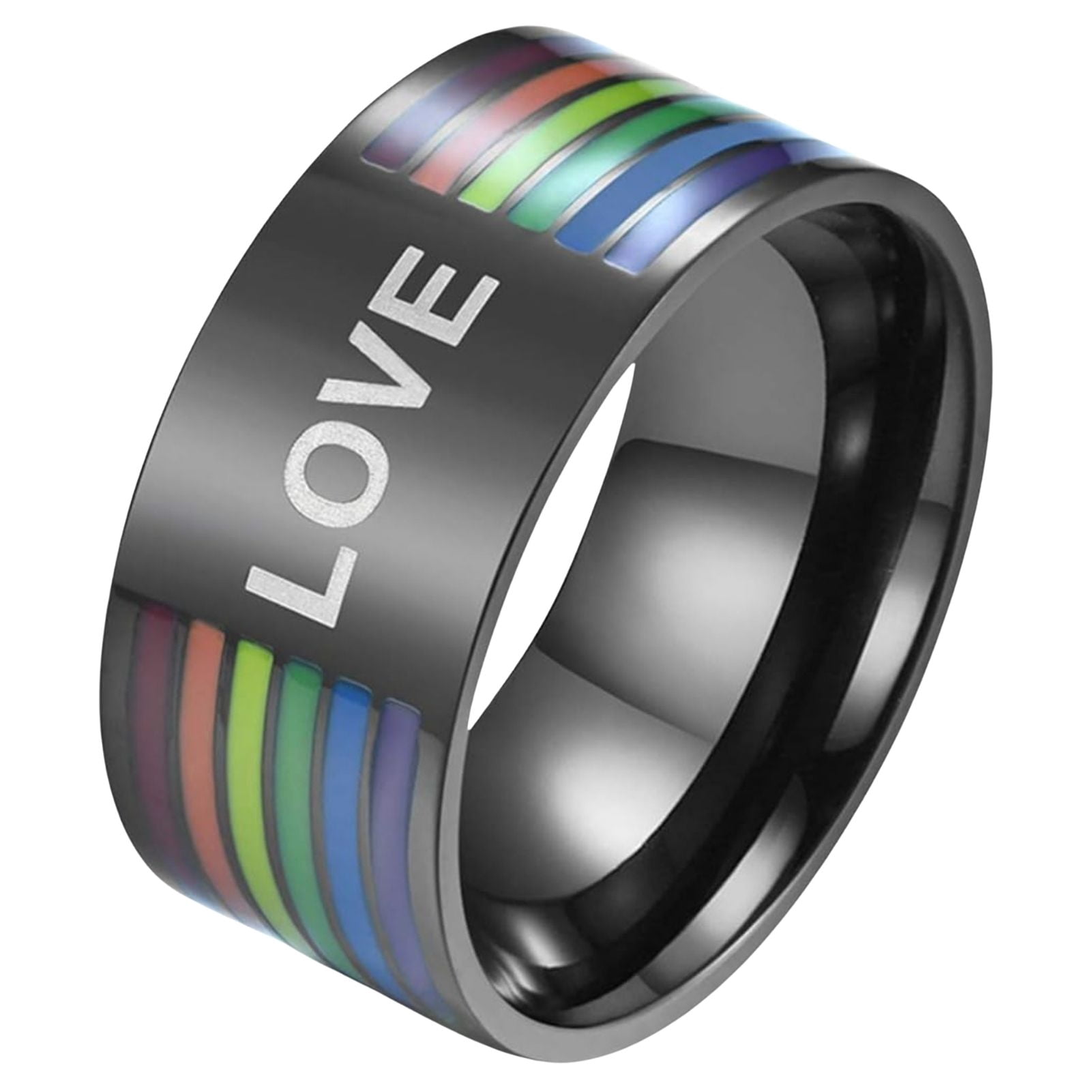 10mm Wide Titanium Stainless Steel Rainbow Gay Lesbian Wedding Band ...