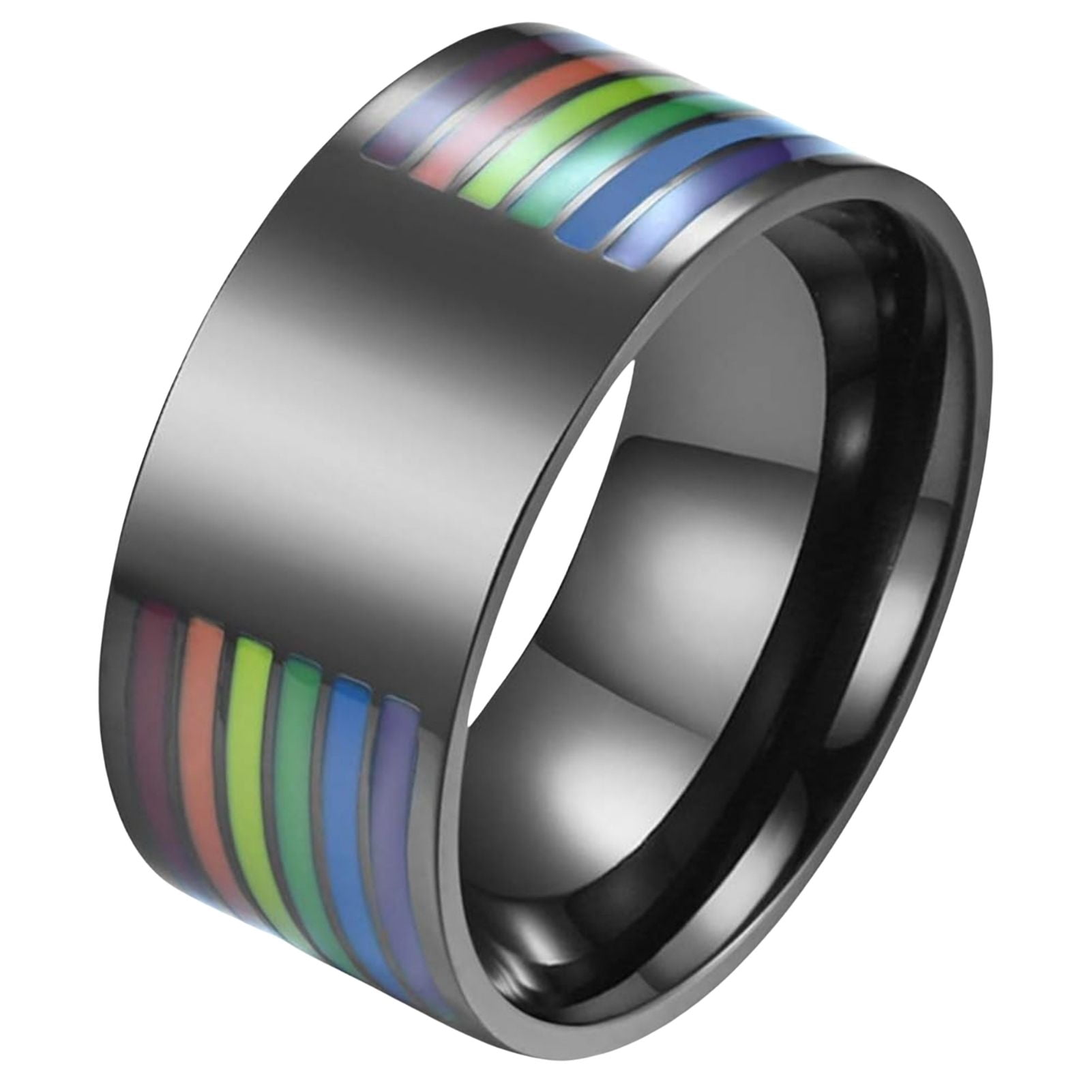 10mm Wide Titanium Stainless Steel Rainbow Gay Lesbian Wedding ...