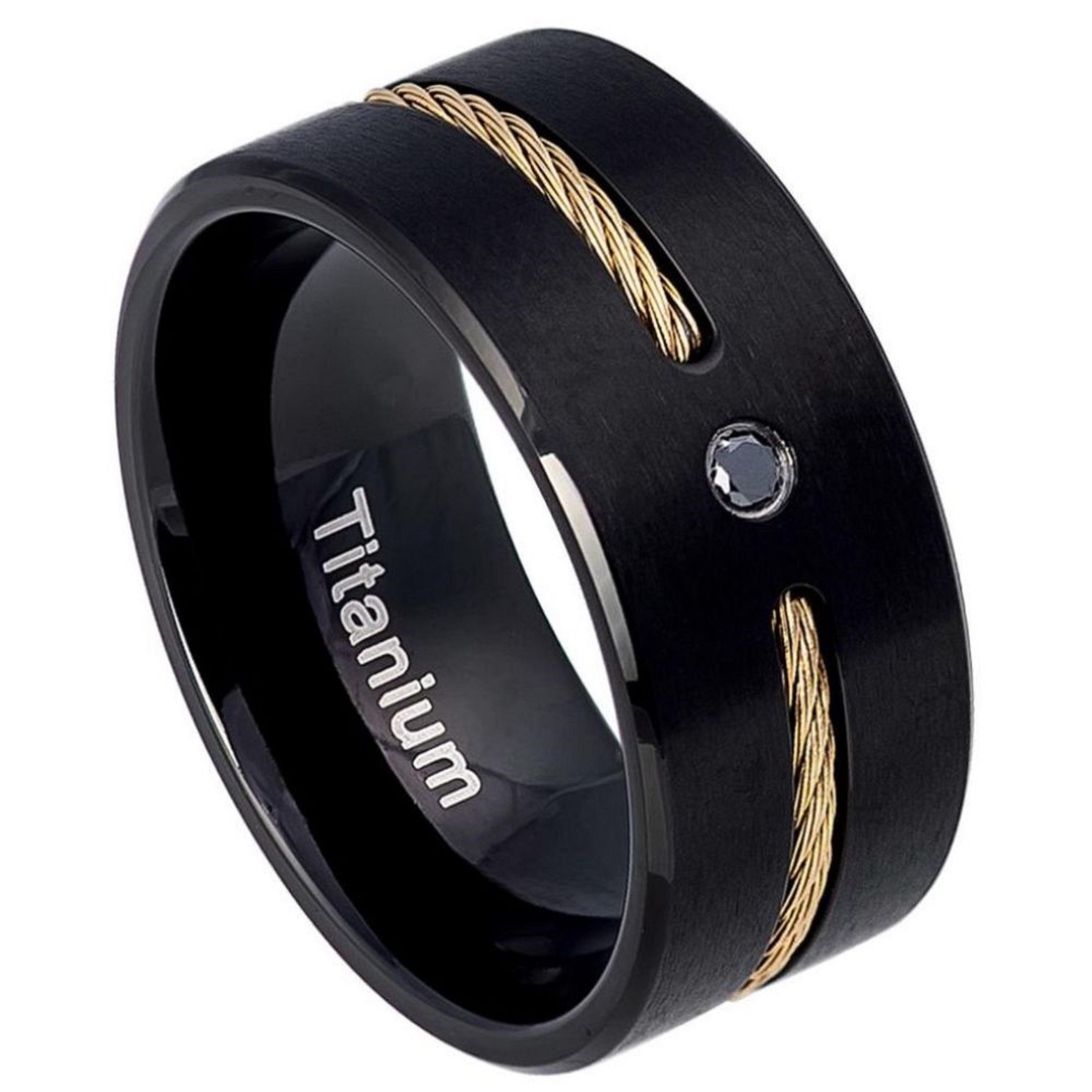 10mm Yellow Gold IP Plated Stainless Steel Rope Inlay Wedding Band Ring ...
