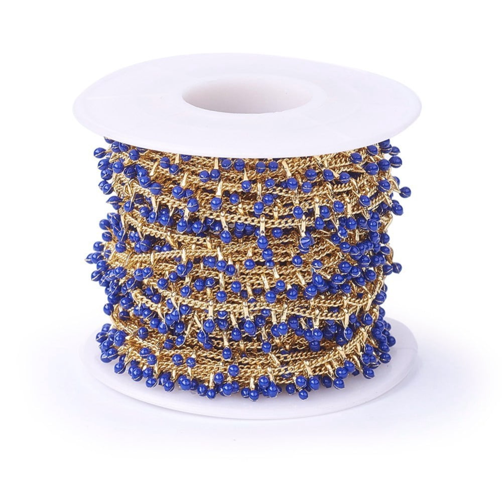 10ms Handmade Enamel Beaded Chains with Brass Curb Chains Soldered with ...