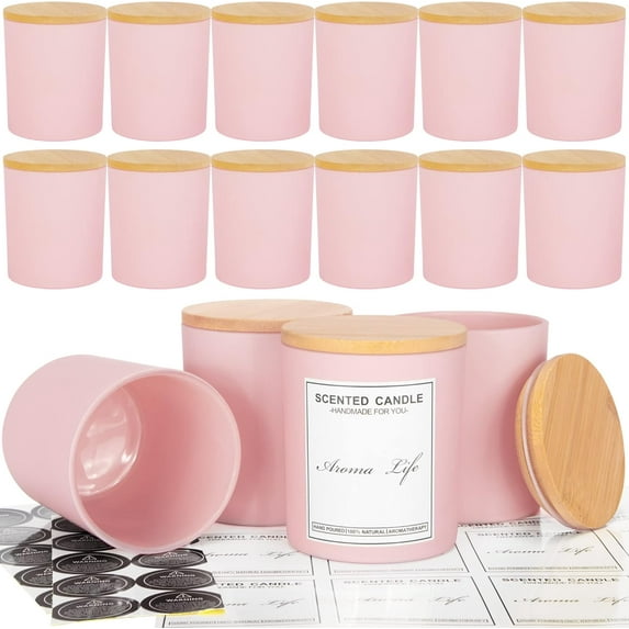 16 Pack Pink 10oz Candle Jars with Bamboo Lids, Bulk Empty Glass ...