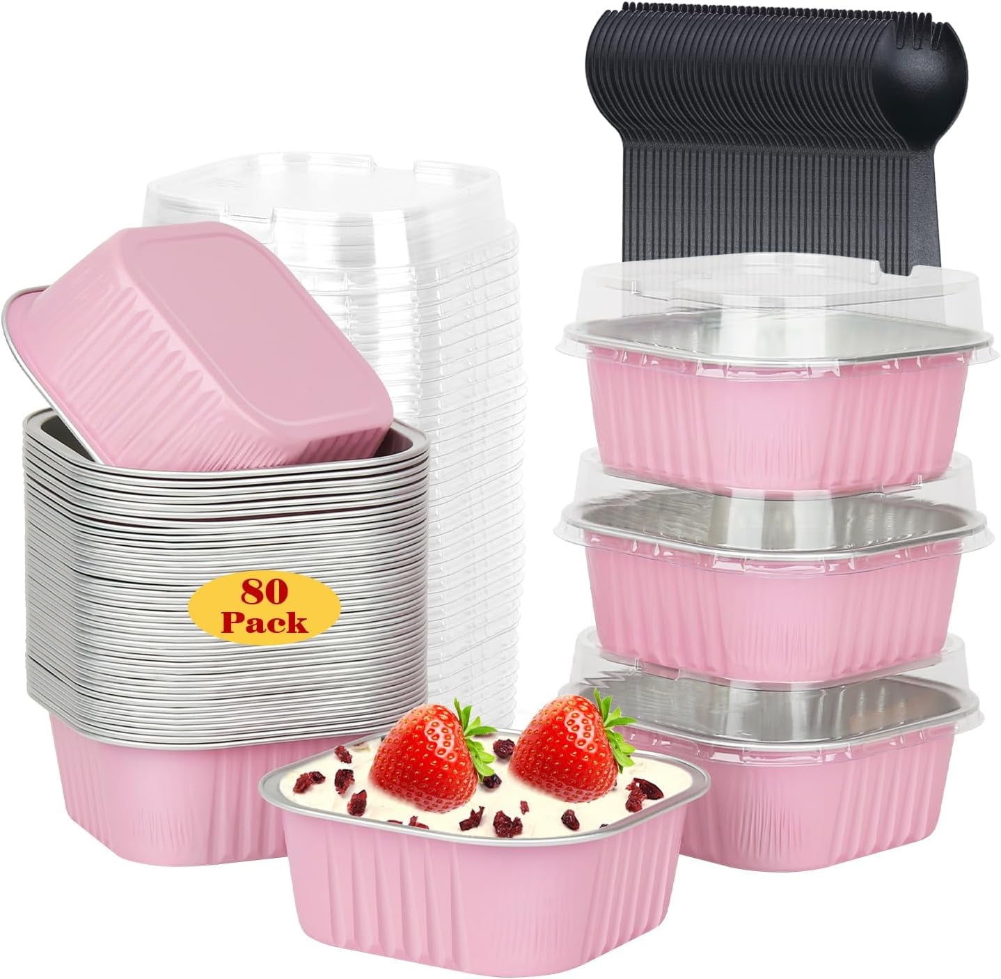 10oz/80pack Mini Cake Foil Pans with Lids, 4”x4” Large Cupcake Pan ...