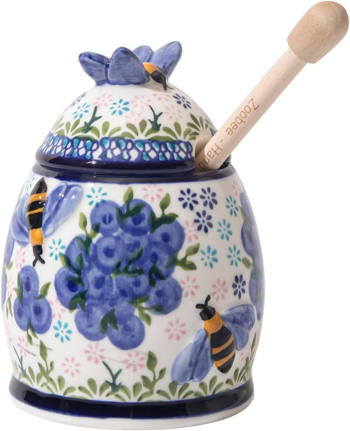 10oz Ceramic Honey Jar with Dipper and Lid,Handpainted Pot Natural ...
