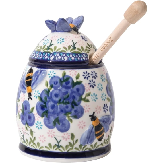 10oz Ceramic Honey Jar with Dipper and Lid,Handpainted Pot Natural ...