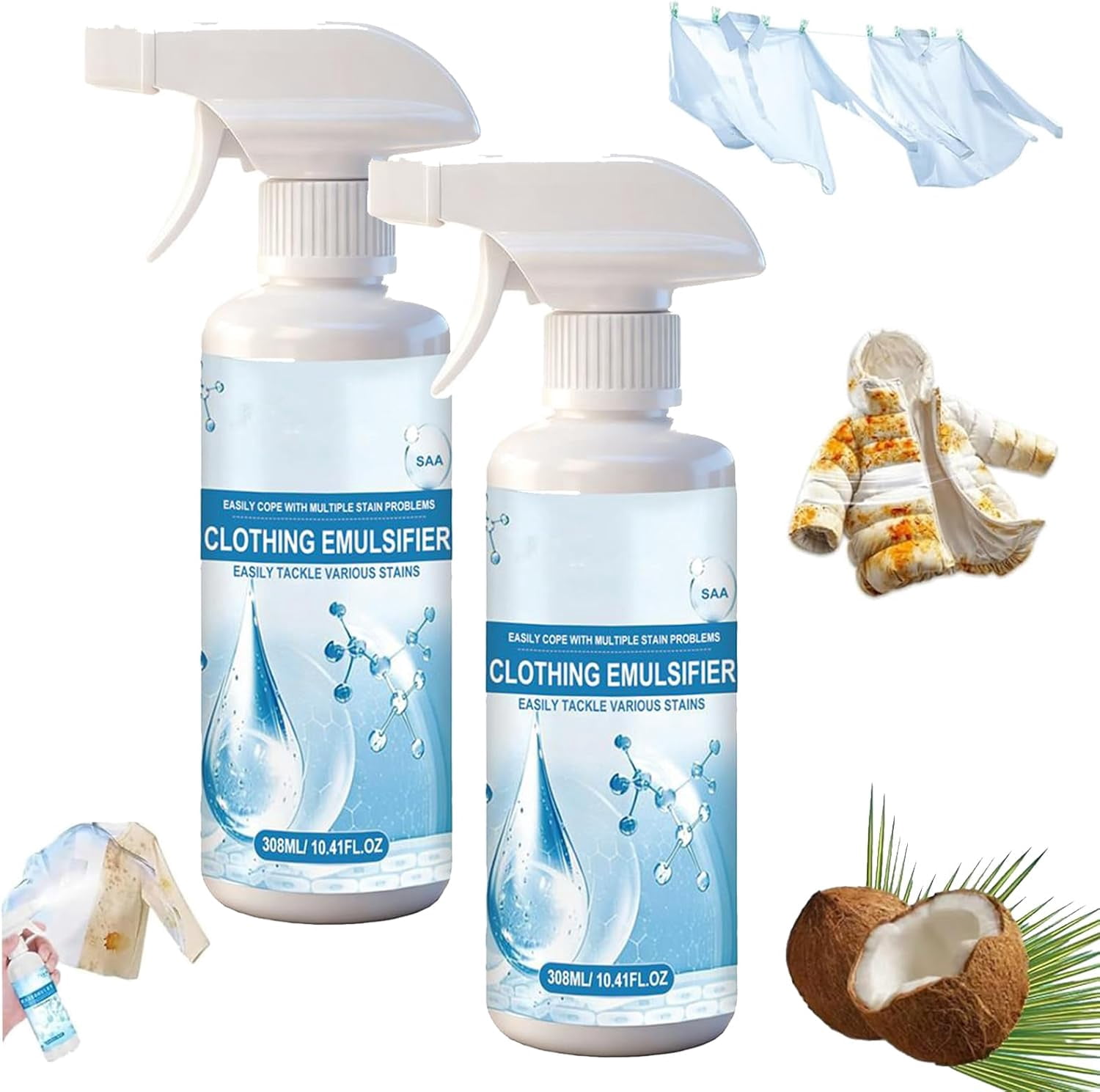 10oz Clothing Emulsifier Stain Remover Spray, Non-Ionic Laundry Cleaner ...
