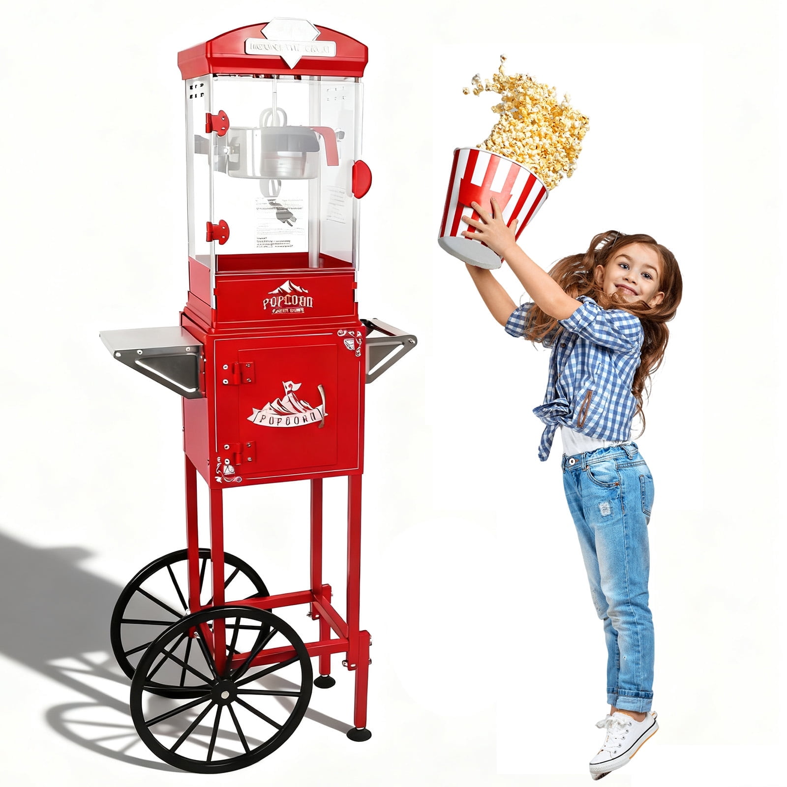 10oz Commercial Popcorn Machine with Cart & Wheels,Vintage Pop Corn ...
