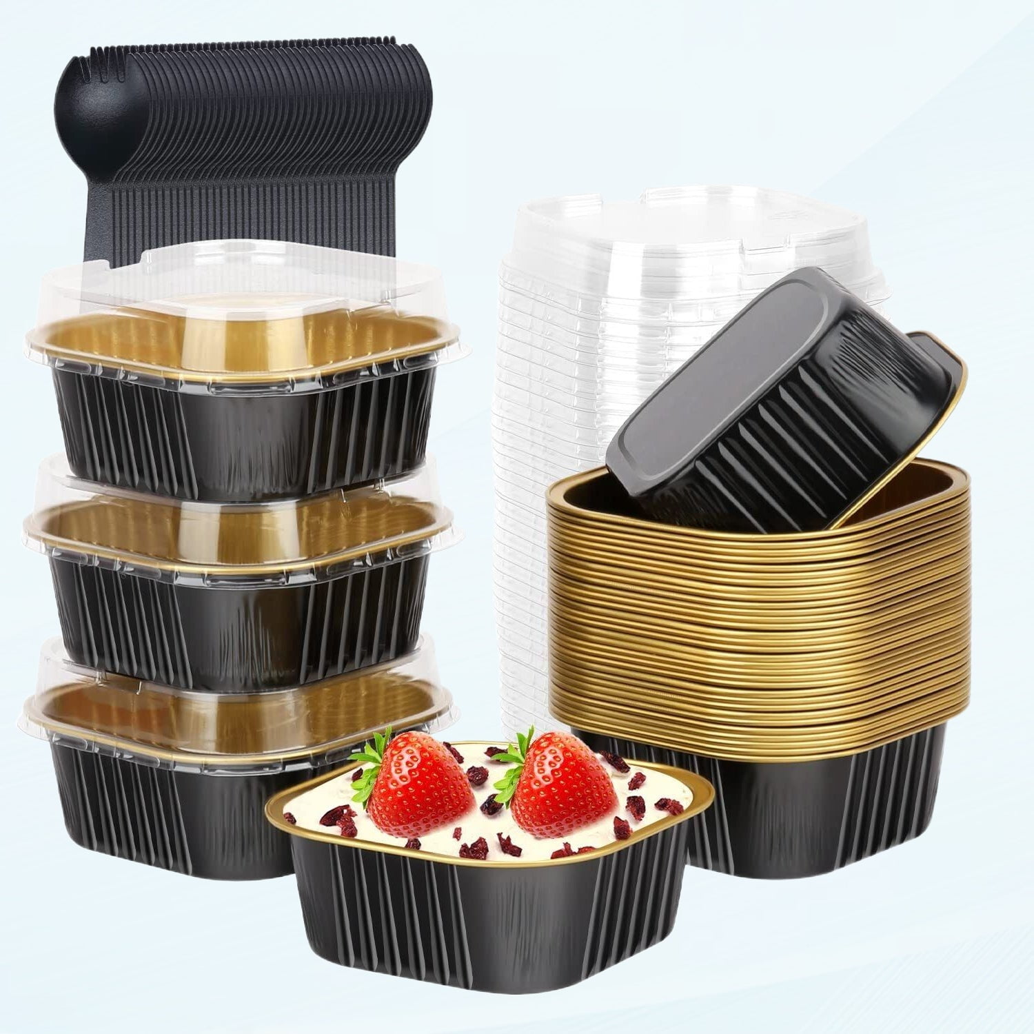 10oz Mini Cake Pans with Labels 40 Pack, Aluminum Foil Square Cupcake ...