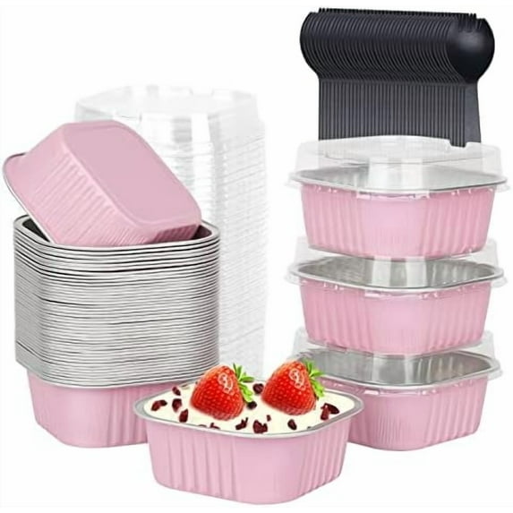 10oz Mini Cake Pans With Lids 40 Pack, Aluminum Foil Square Brownie ...