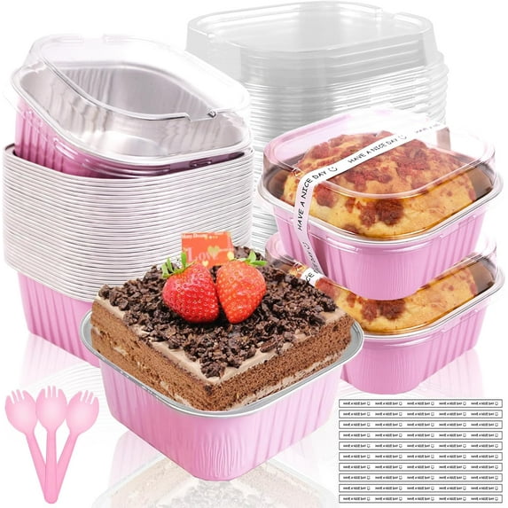 10oz Mini Cake Pans With Lids 50 Pack Aluminum Foil Square Brownie ...