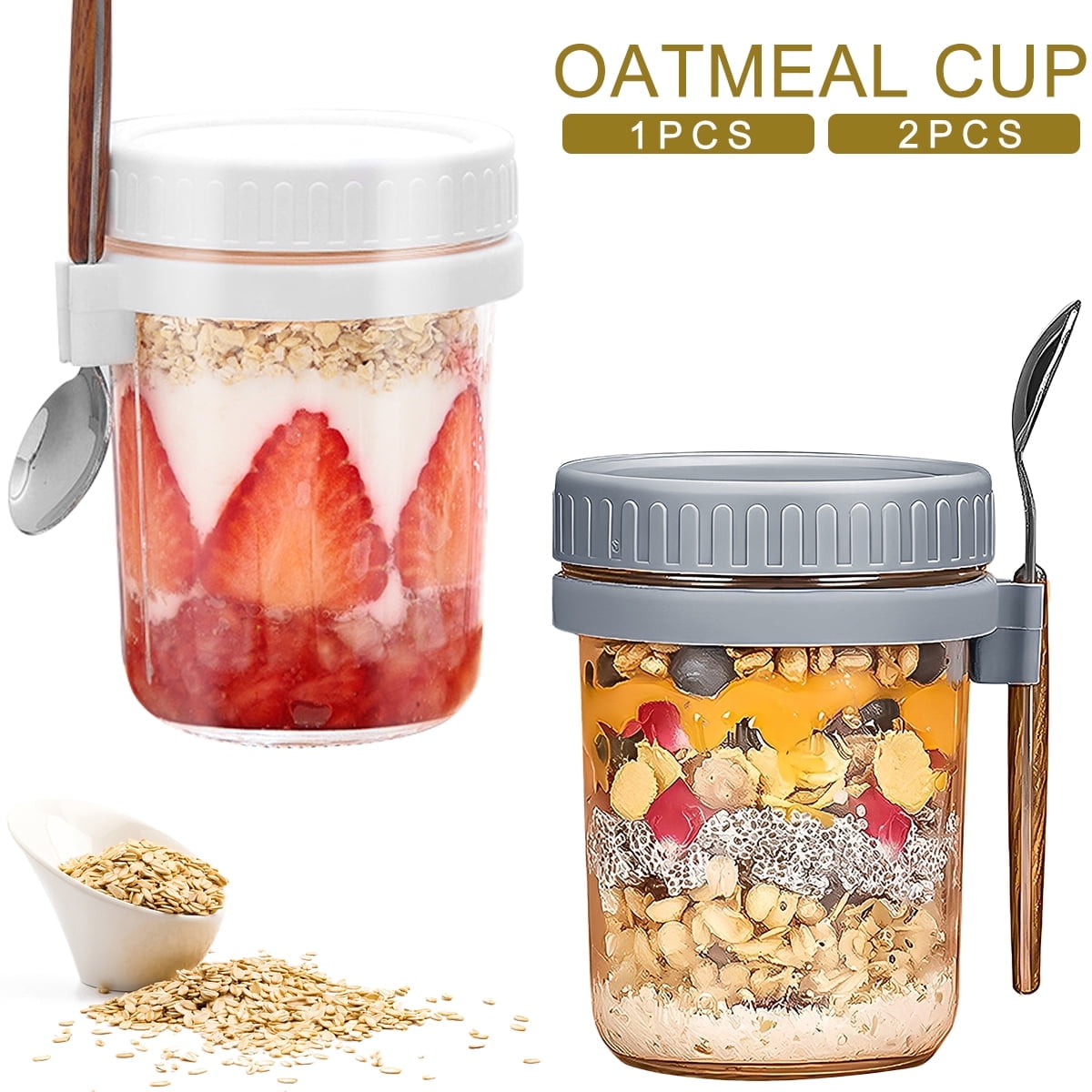 10oz Overnight Oats Container Mason Jars with Lid and Spoon, Portable Airtight Oatmeal Cup with ...