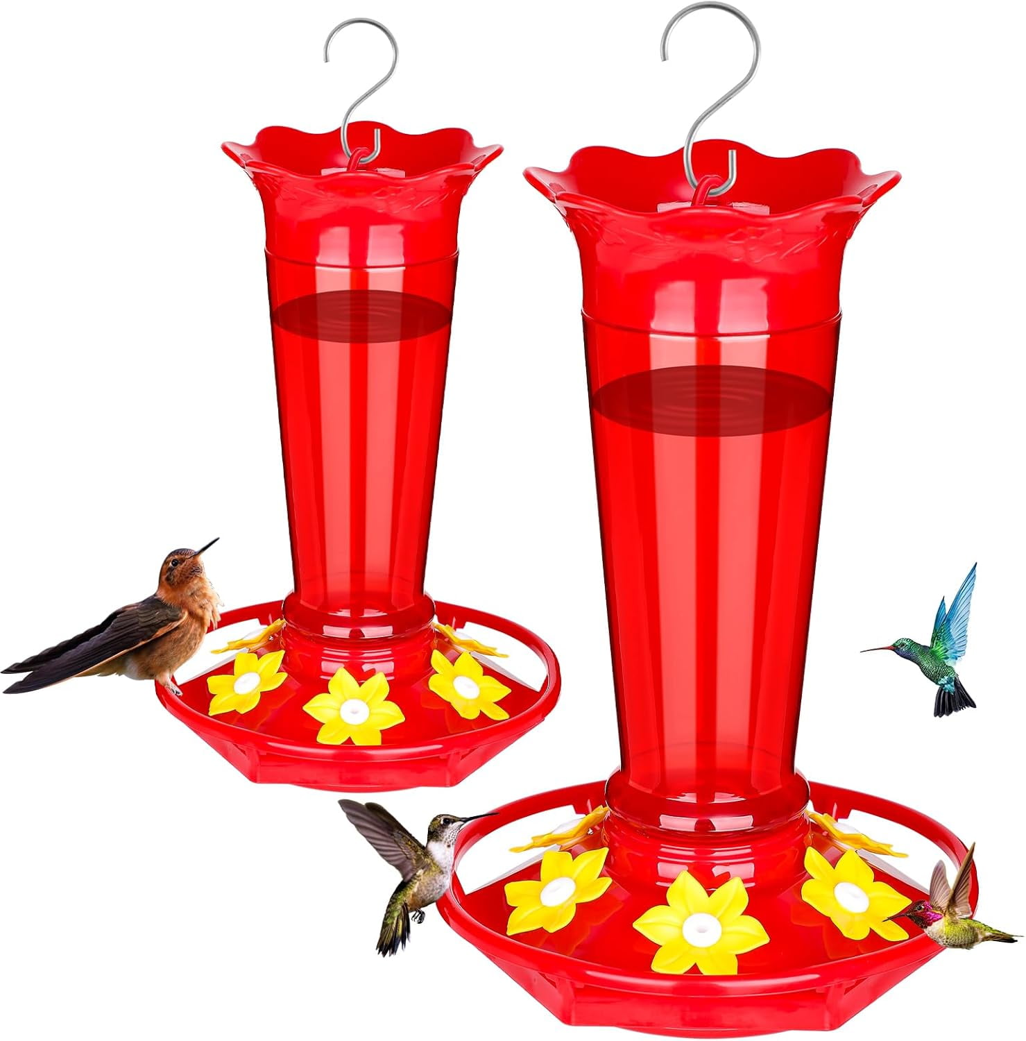 10oz Plastic Hummingbird Feeders for Outdoors - 2 Pack Red, Ant & Bee ...