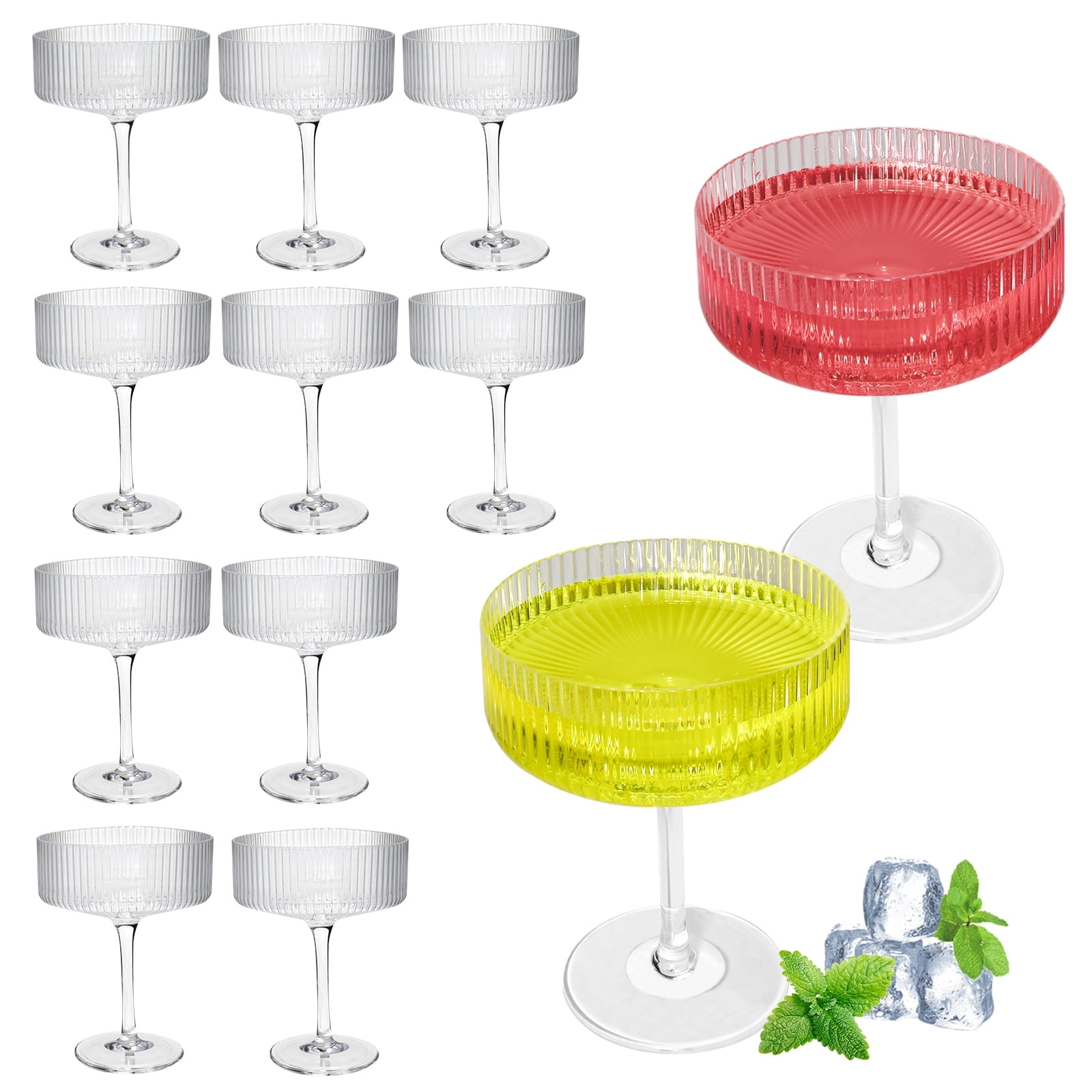 10oz Plastic Martini Glasses, Set of 12 Reusable Shatterproof Cocktail ...
