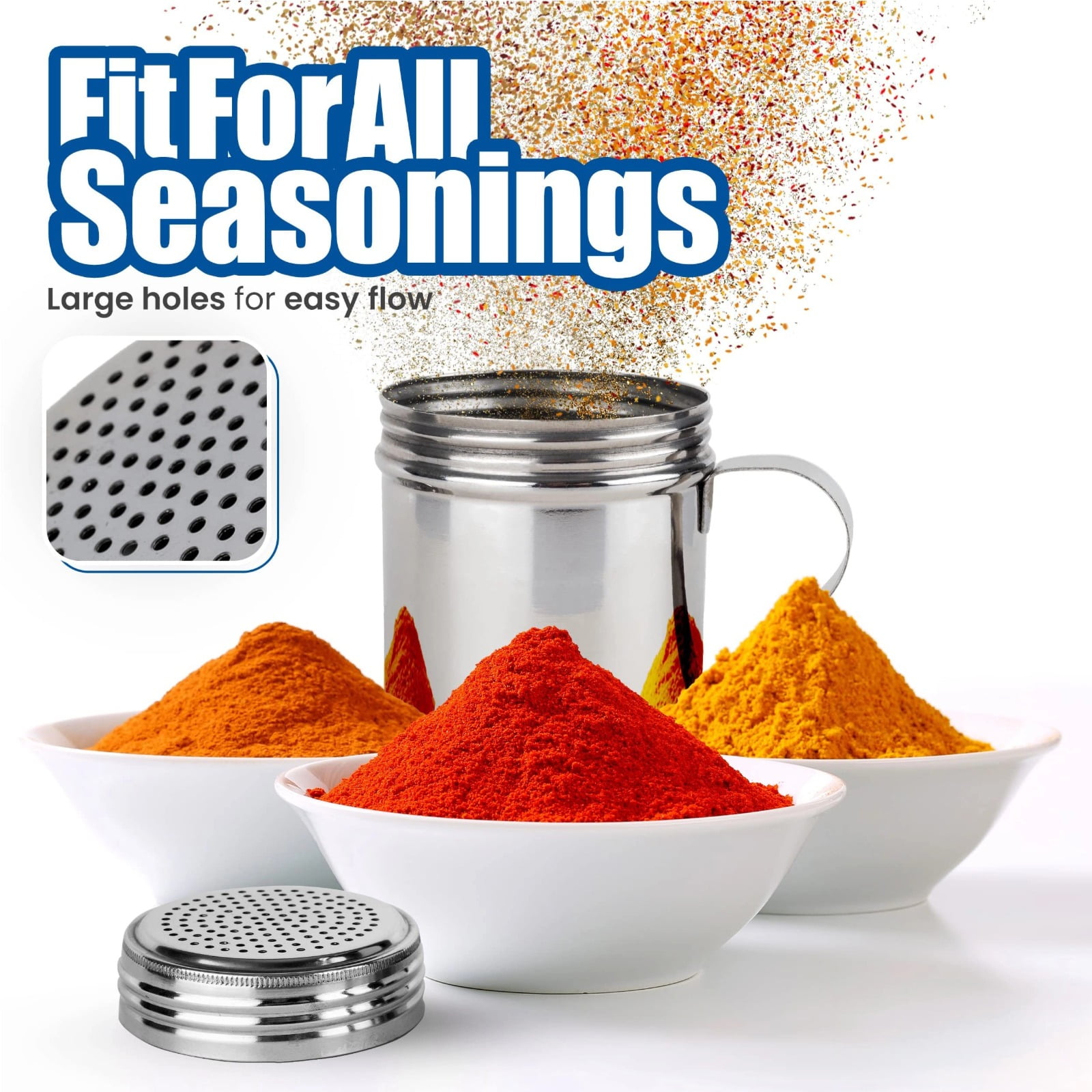 10oz Stainless Steel Salt and Pepper Shakers with Lid and Handle Dredge ...