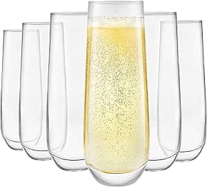10oz Stemless Champagne Flutes- Set of 6 Champagne Glasses – Elegant ...