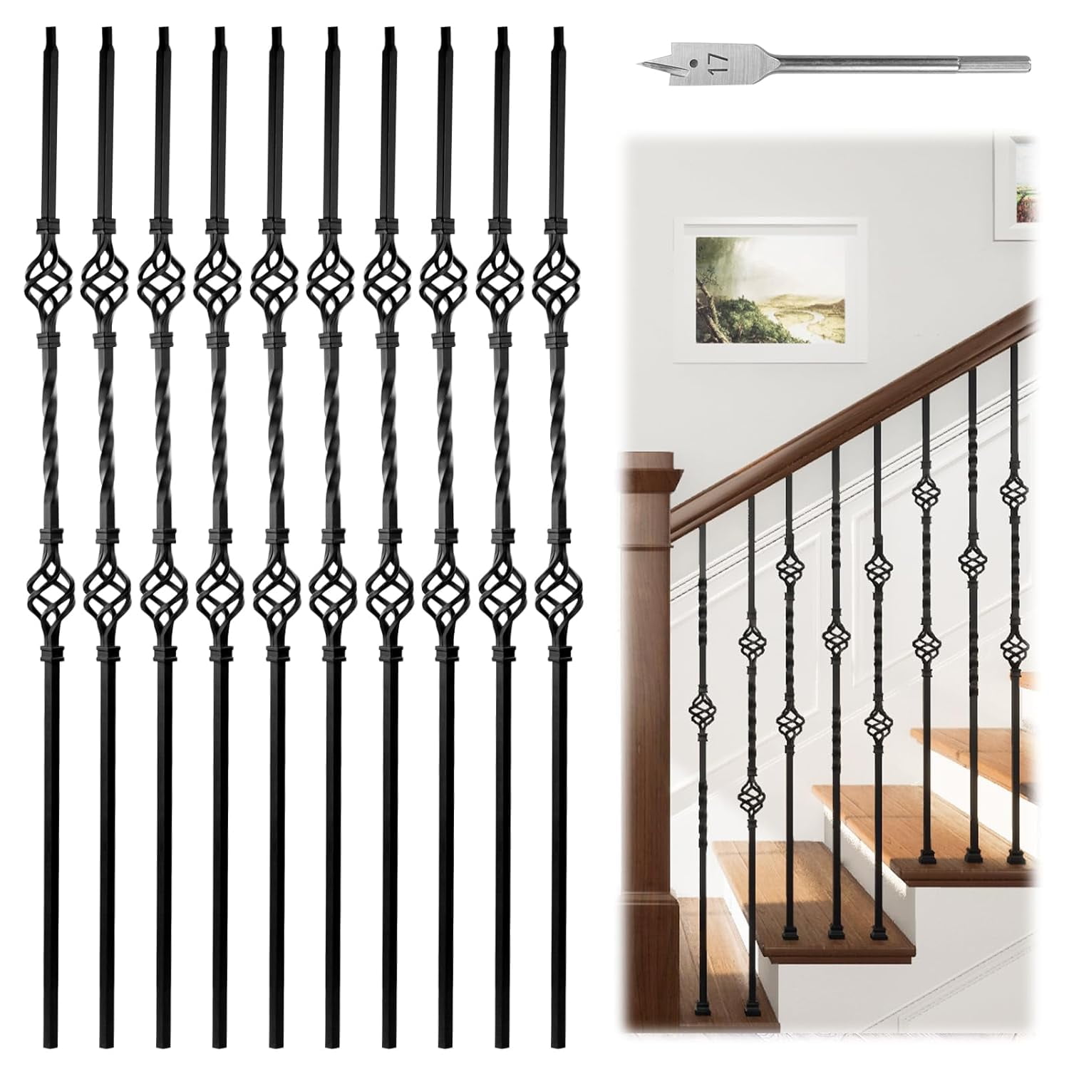 10pack 44'' Wrought Iron Balusters for Staircase Interior Exterior Deck ...