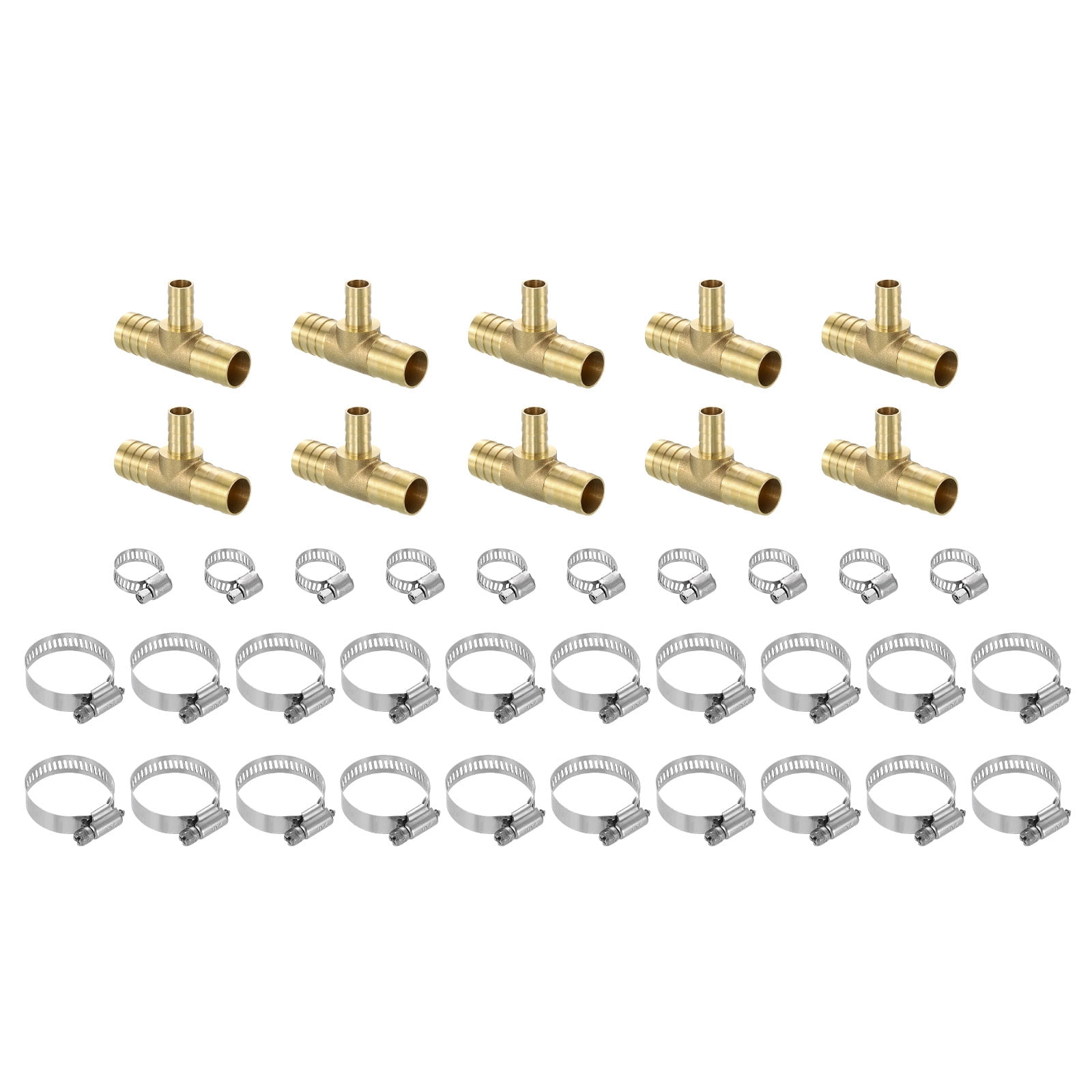 10pack Brass Tee Barb Fittings, 3-Ways Tee 3/4" x 1/2" x 3/4" Barbed ...