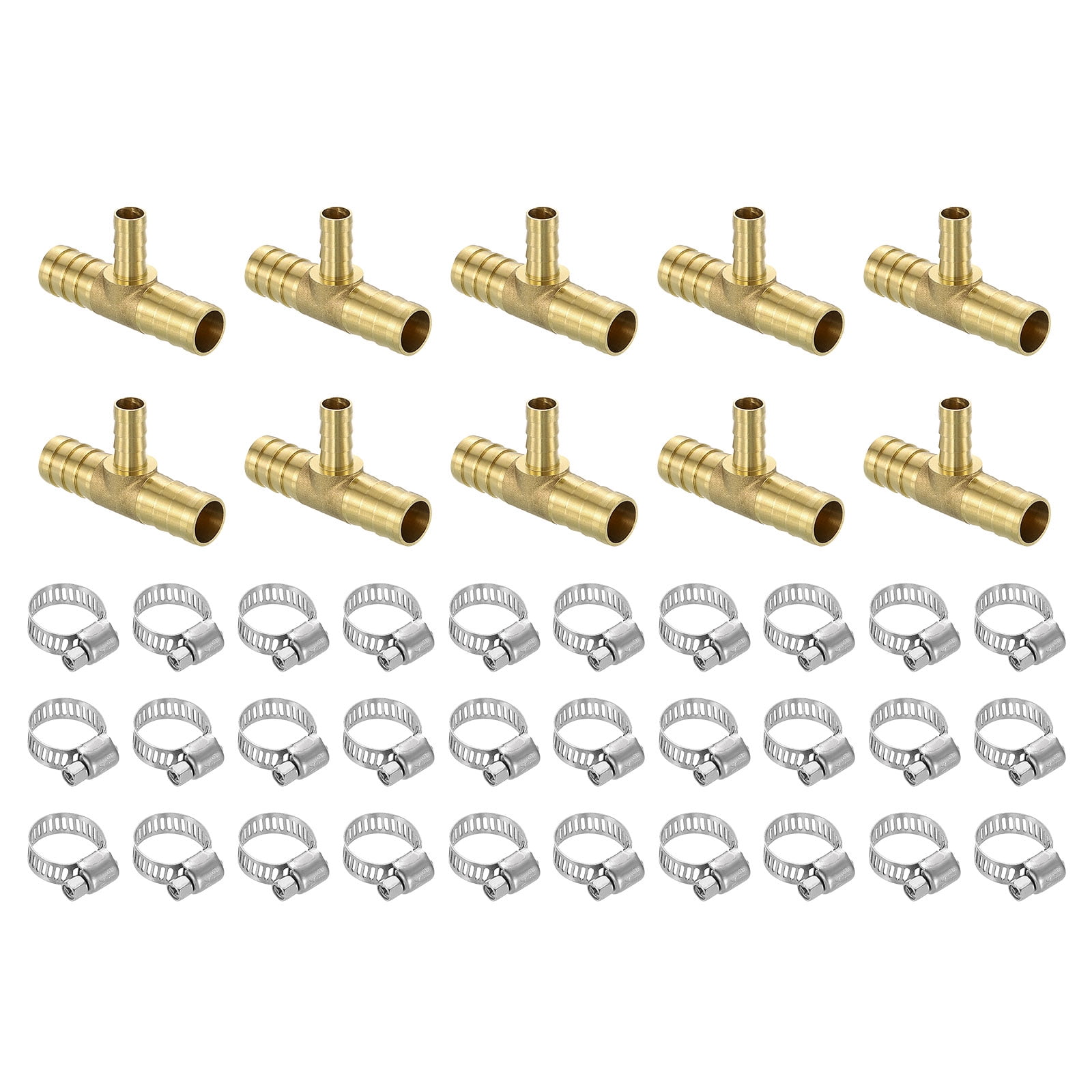 10pack Brass Tee Barb Fittings, 3-Ways Tee 5/8" x 3/8" x 5/8" Barbed ...