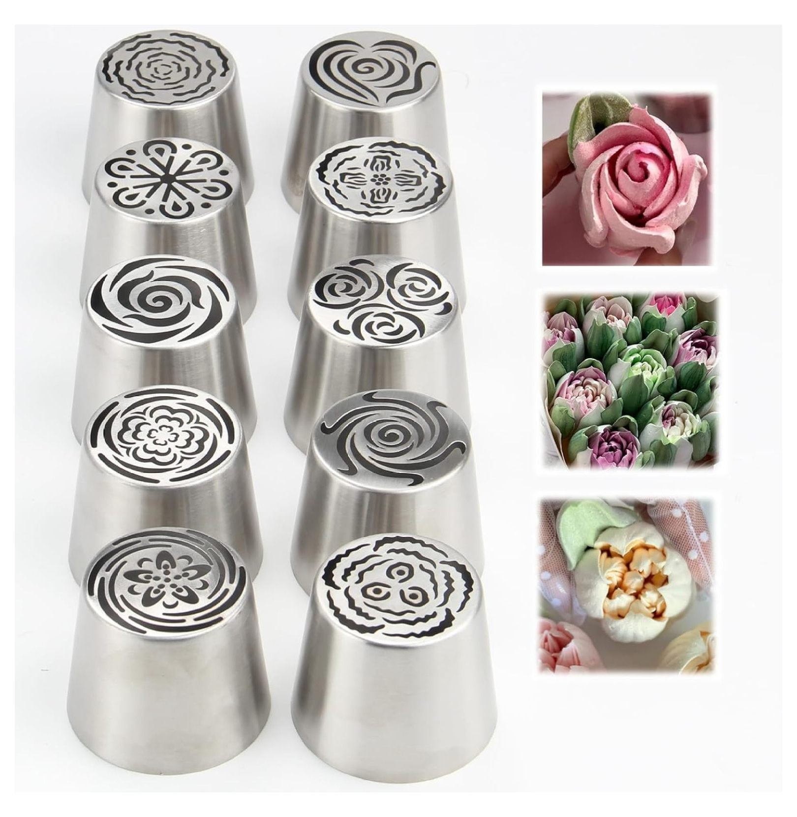 10pack Russian Piping Flower Nozzles Extra Large, Stainless Steel Rose ...