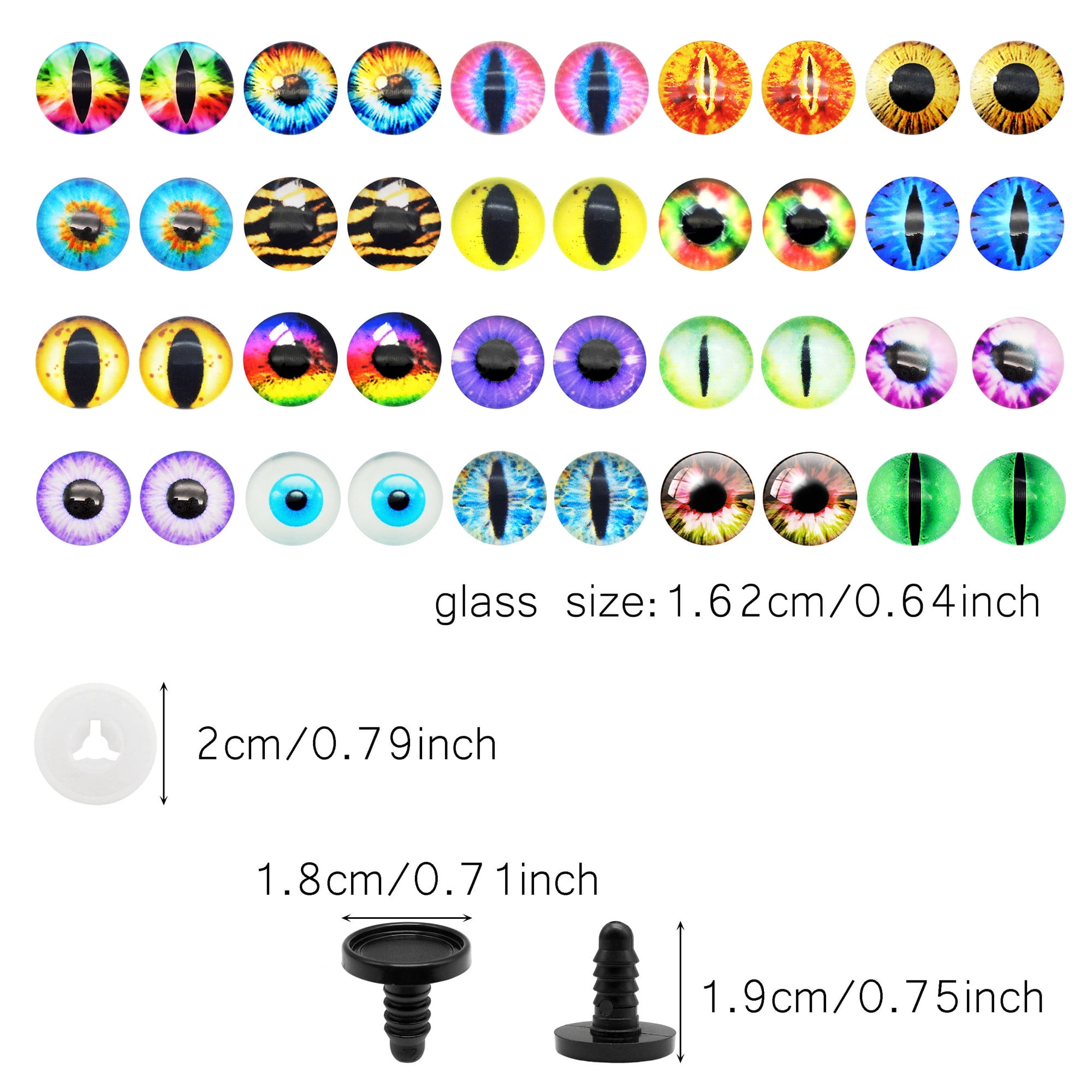 10pairs 16.2mm Glass Safety Eyes with Washers,Dome Animal Eyes Vertical ...