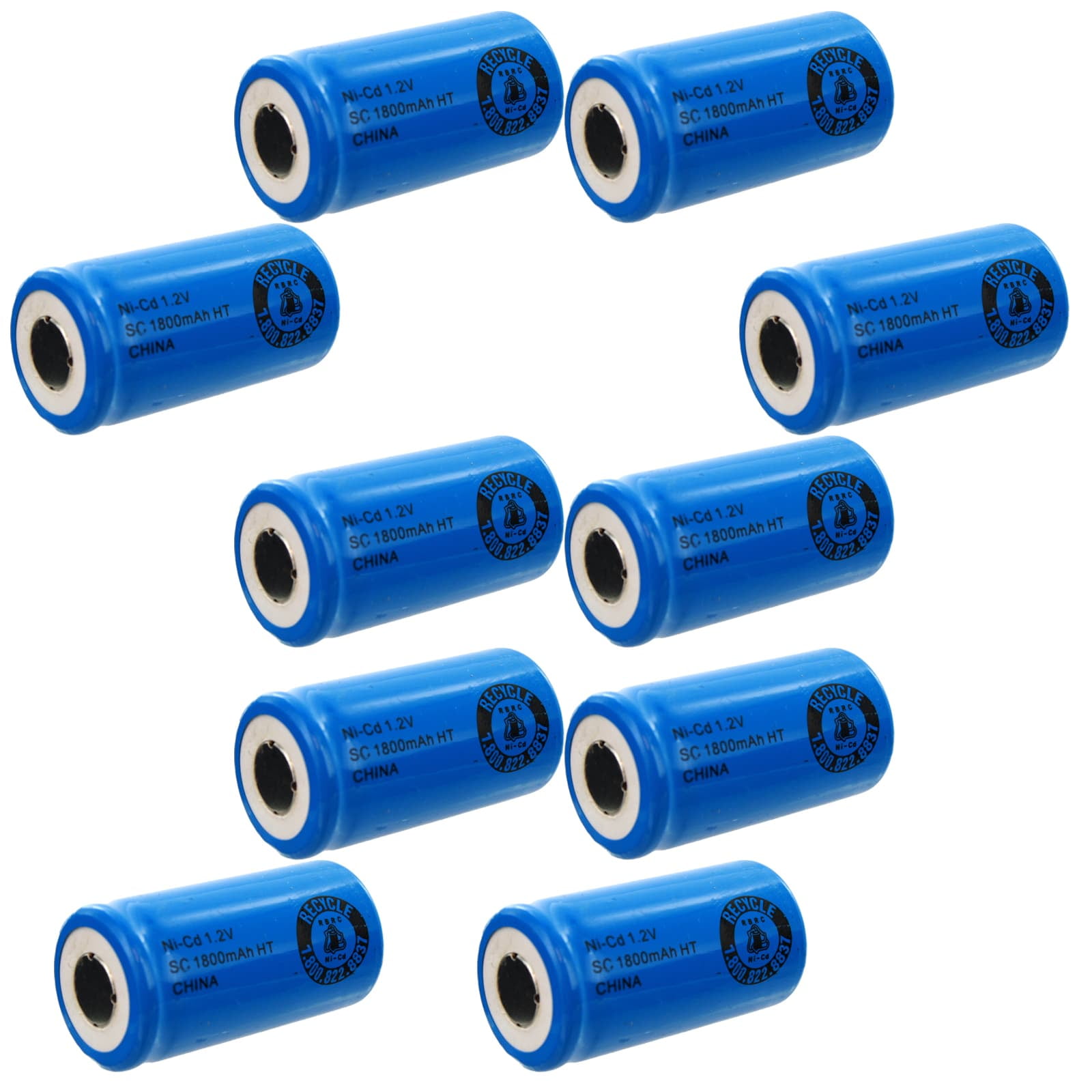 10pc 1.2V SubC 1800mAh NiCD Rechargeable High Temp Flat Top Batteries - Walmart.com