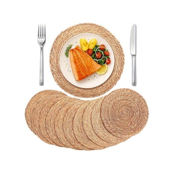10pc 11.8 Inch Bohemian Farmhouse Table Mats (Natural Grass, Round ...