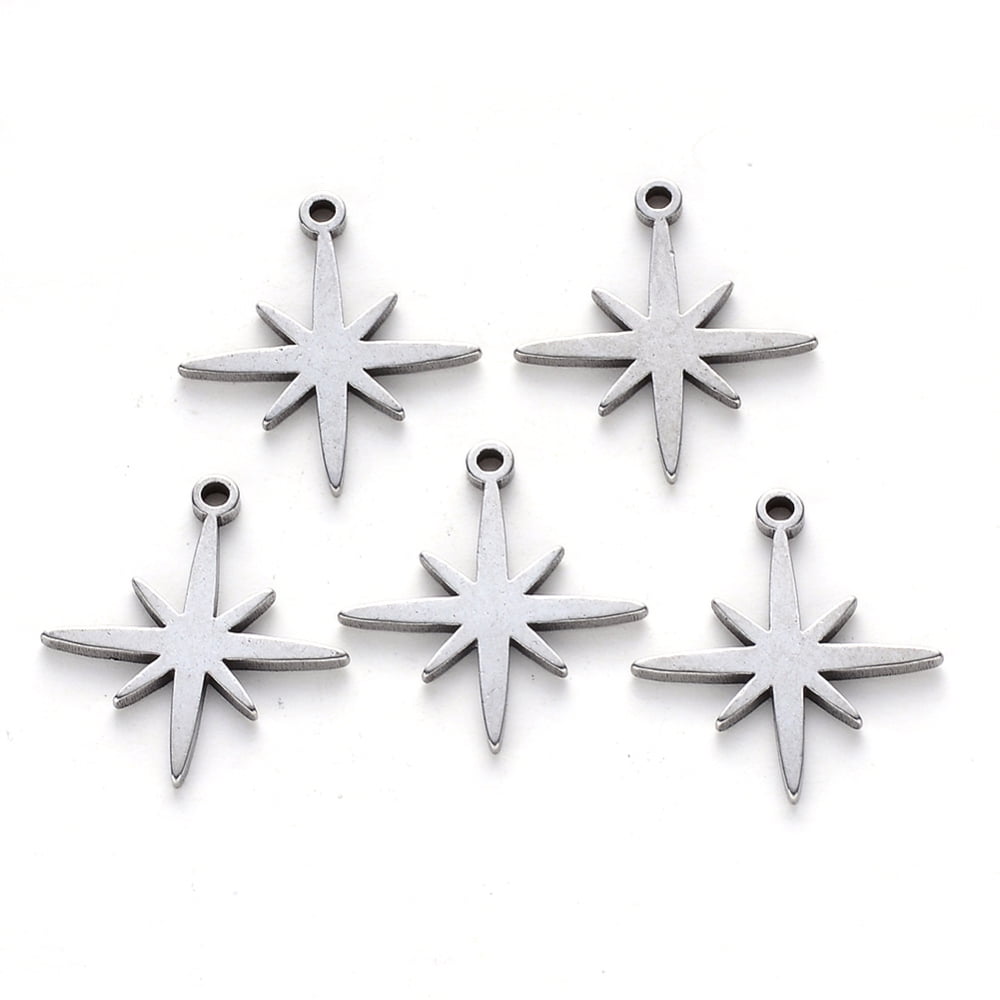 10pc 304 Stainless Steel Pendants Laser Cut Eight Pointed Star ...