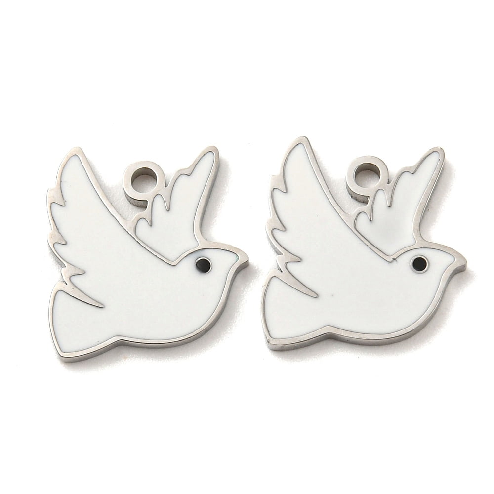 10pc 316 Surgical Stainless Steel Charms with Enamel Pigeon Charm ...