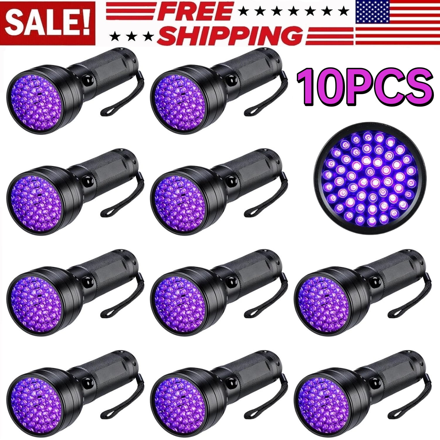 10pc 395 NM UV Flashlight Super Bright 51 LED Black Light Flashlight ...