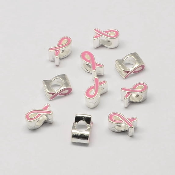 10pc Alloy Enamel Awareness Ribbon Large Hole European Beads Silver ...
