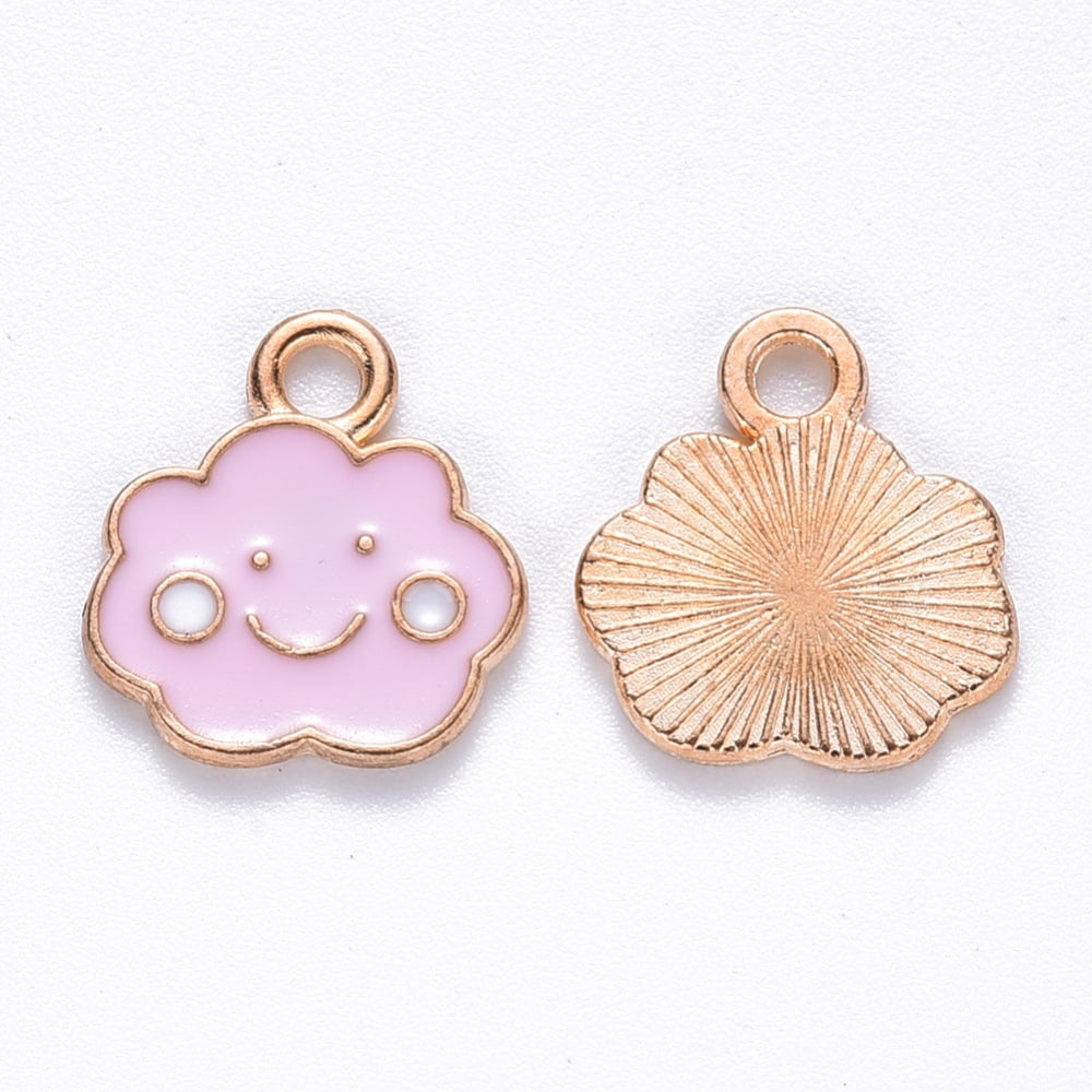 10pc Alloy Enamel Charms Cloud with Smile Face Light Gold Pink ...