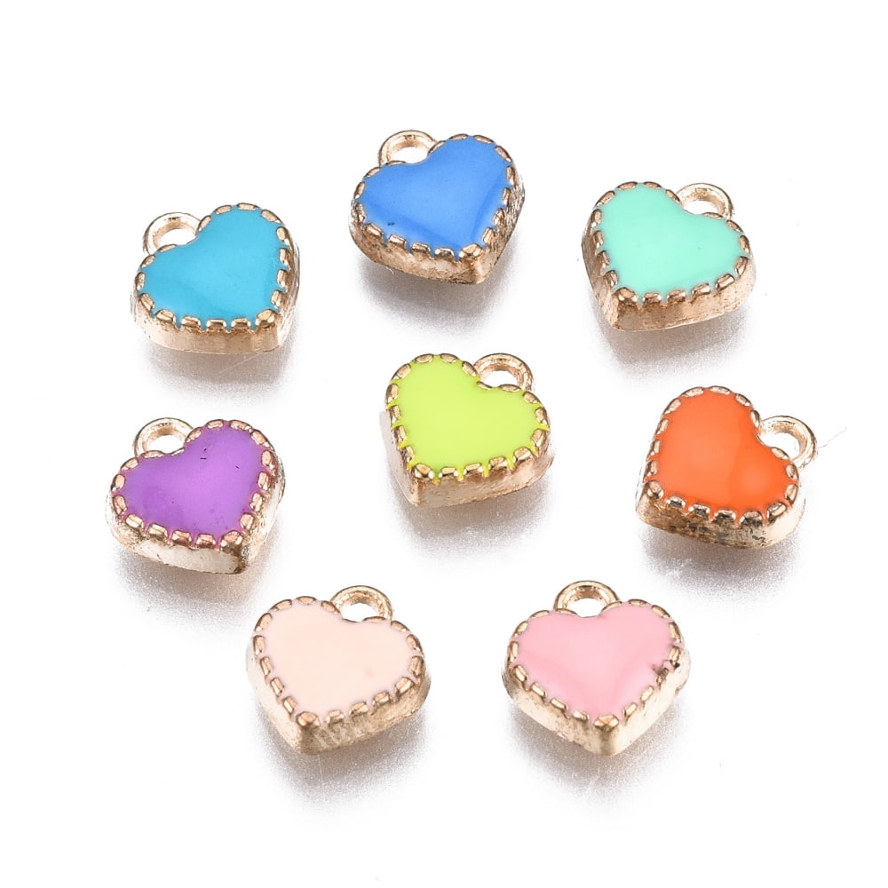 10pc Alloy Enamel Charms Heart Light Gold Mixed Color 8x7.50x2.50mm ...