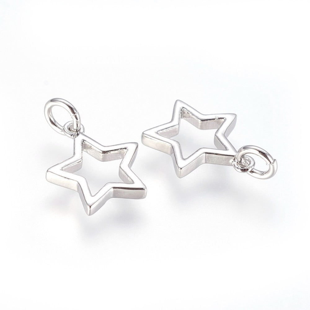 10pc Brass Charms with Jump Ring Star Platinum 14x12x2mm Hole: 3mm ...