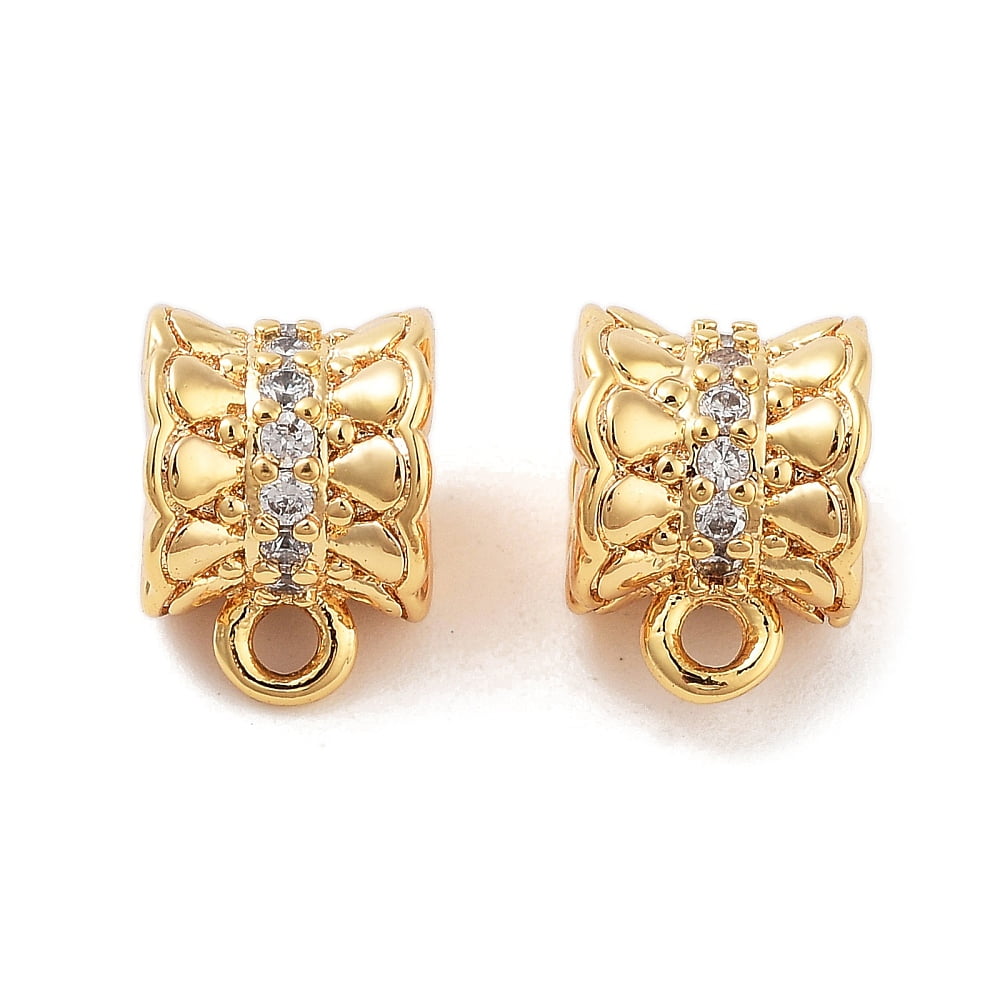 10pc Brass Micro Pave Clear Cubic Zirconia Tube Bails Column Real 18K ...