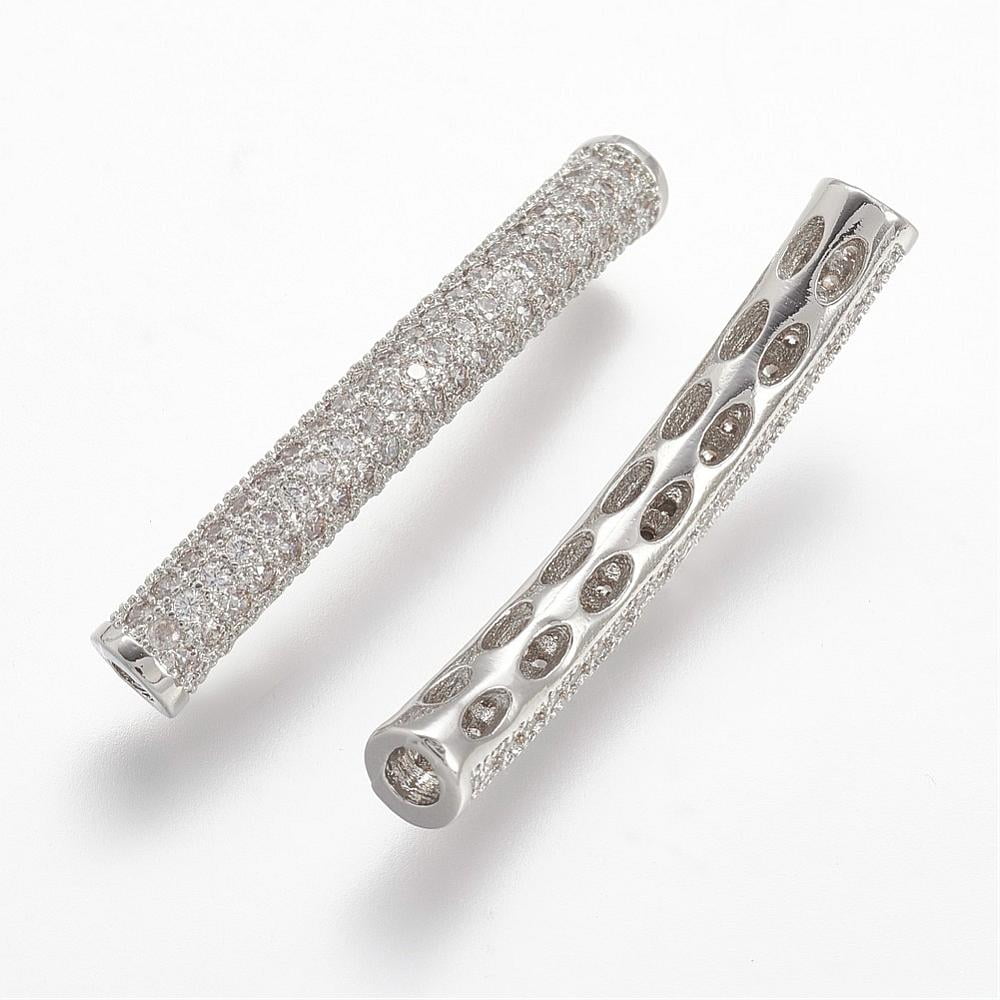 10pc Brass Micro Pave Cubic Zirconia Tube Beads Tube Curved Clear ...