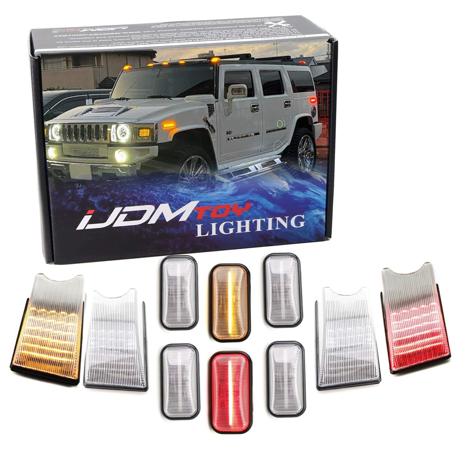 10pc Clear Lens Amber/Red Full LED Cab Roof Marker Light Kit For 2003 ...