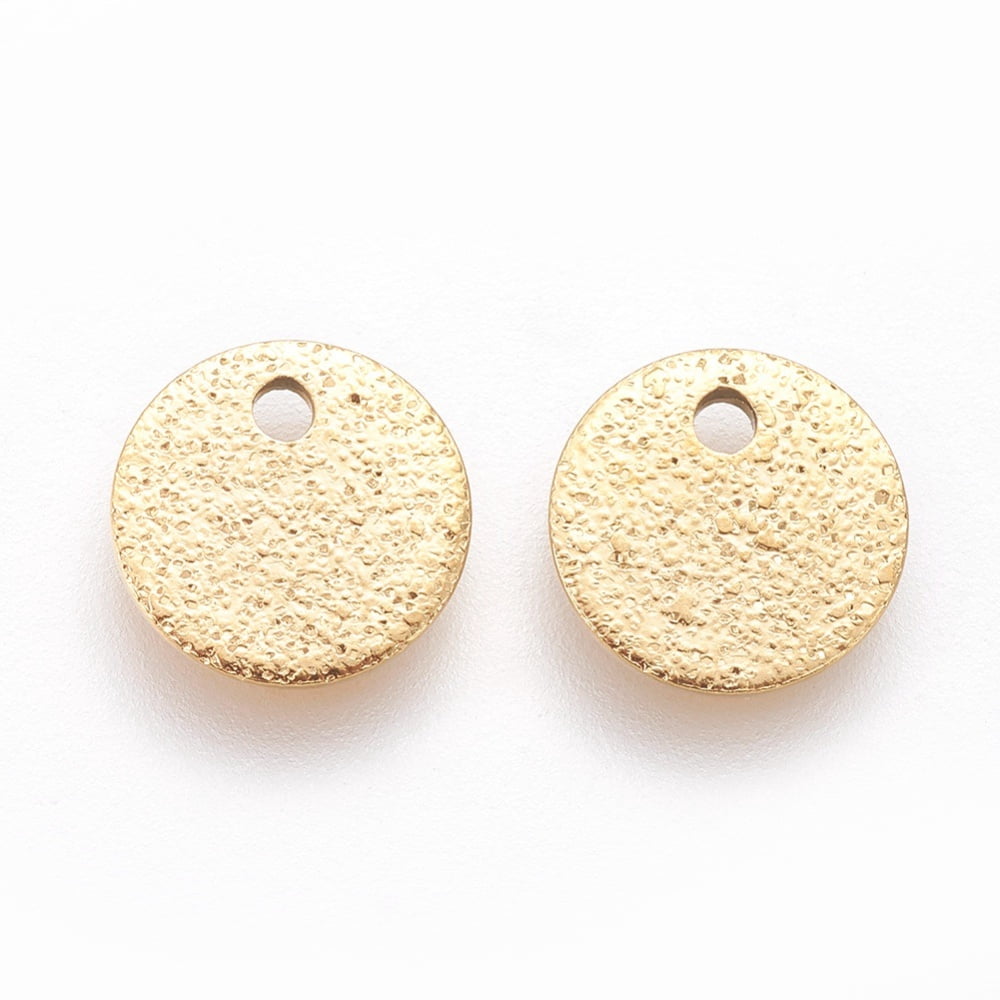 10pc Ion Plating(IP) 304 Stainless Steel Charms Textured Flat Round ...
