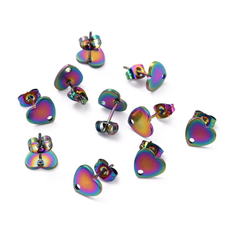 10pc Ion Plating(IP) 304 Stainless Steel Stud Earring Findings with Ear ...
