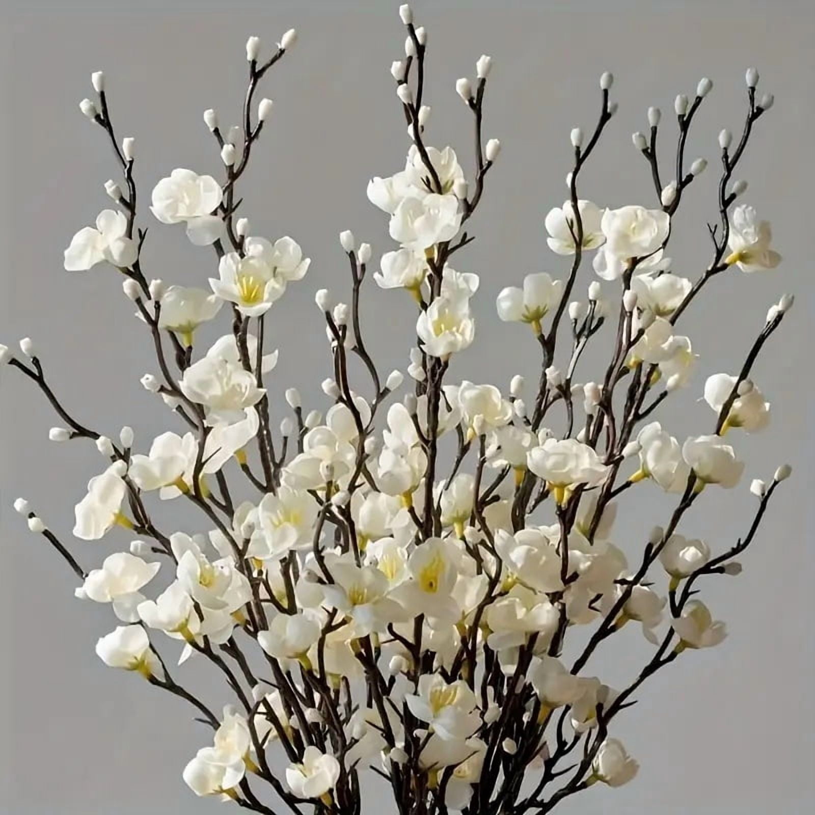 10pc Large White Long-Stem Plum Blossom - Realistic Artificial Flowers ...