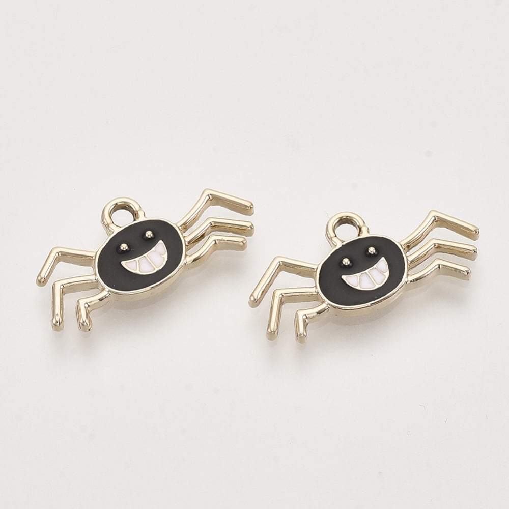10pc Light Gold Plated Alloy Pendants with Enamel Spider Black 10 ...