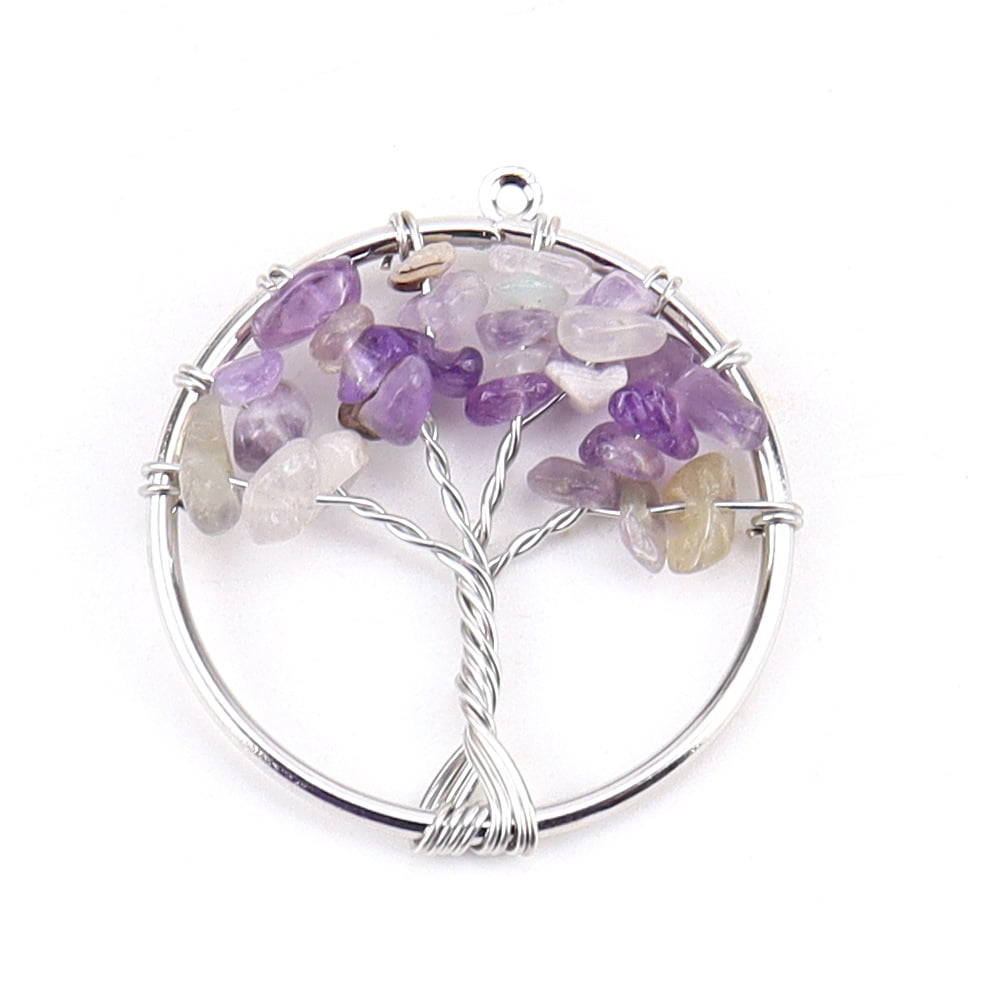 10pc Natural Amethyst Tree fo Life Pendants Iron Ring Chip Gems Tree ...