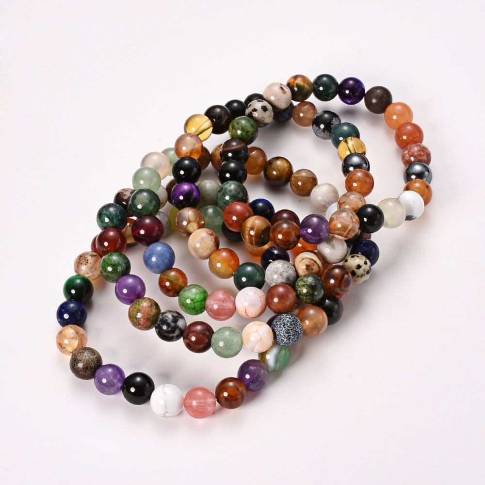 10pc Natural & Synthetic Mixed Stone Beaded Stretch Bracelets Mixed ...